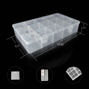 Rinrda Large 15 Grids Clear Organizer Box with Adjustable Dividers - Plastic Compartment Storage Container for Washi Tapes,Fishing Tackle, Craft, Beads, Jewelry, Small Items (3)