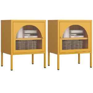 aiasuit single door nightstand bedroom bedside table adjustable frosted texture storage side cabinet glass coffee table storage cabinet solid room side table yellow size: 23.62”h x 19.68”w x 13.88”d