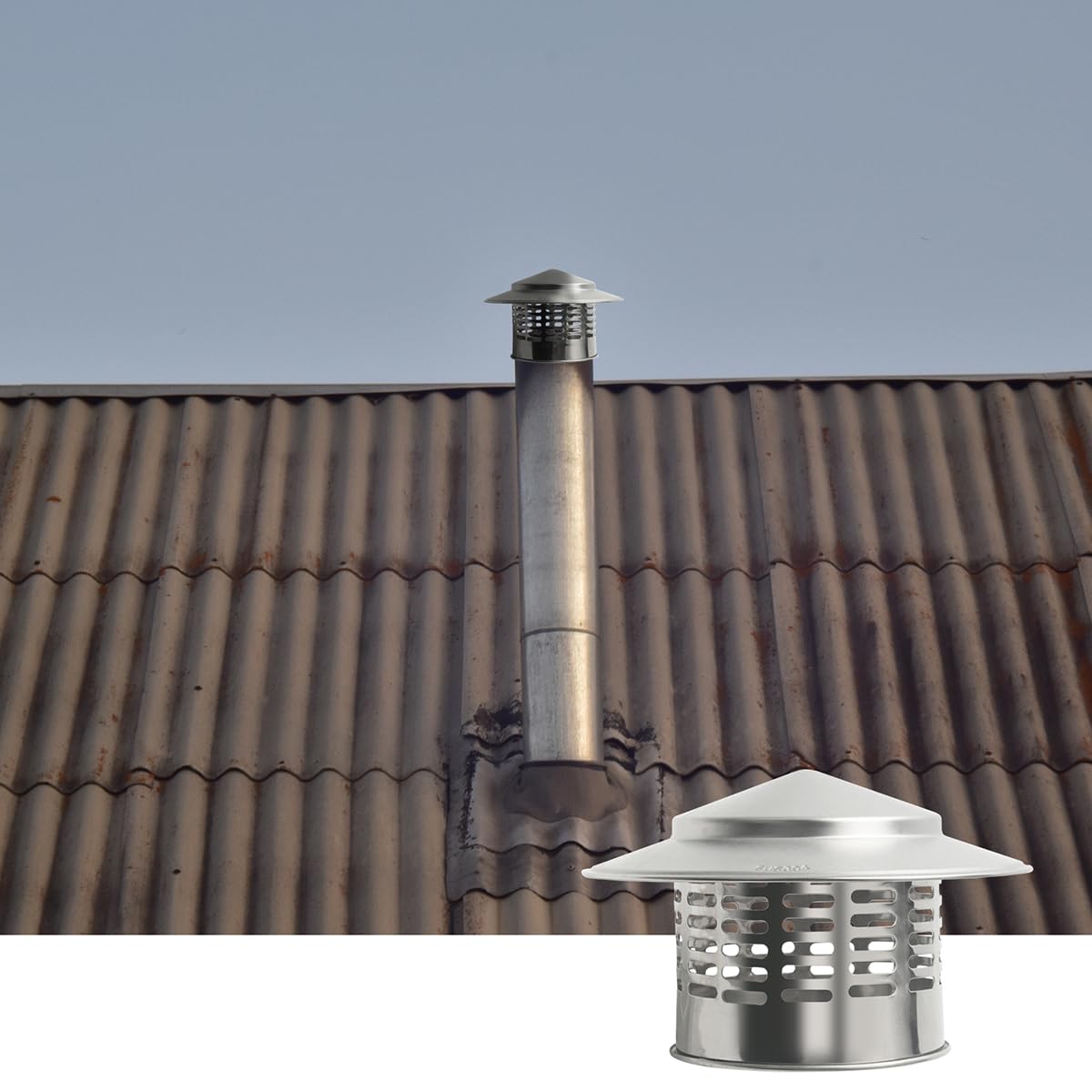 SOEKAVIA 6" Round Chimney Caps, Tapered Top Chimney Cap with Screen, All Weather Chimney Caps Roof Top Round Roof Vent, Perfectly Insulated Roof Vent Caps Vent Caps