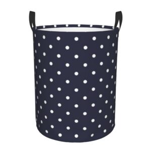 large laundry hamper bag, collapsible laundry basket navy blue polka dot dirty clothes storage washing bin for bathroom, dorm essentials