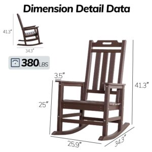 HYDRAGARDEN Outdoor Rocking Chairs, HDPE Oversized Patio Porch Rocker with 380lbs Weight Capacity, All-Weather Indoor Outdoor Rocking Seat for Deck Lawn Yard (Brown)