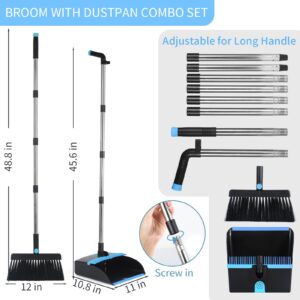 VOOWO Broom with Dustpan Combo Set, Broom and Dustpan Set for Home, Kitchen Broom for Sweeping Indoor Outdoor, Dust Pan with Long Handle, Broom with Dustpan for Office Lobby Floor Cleaning (Blue)