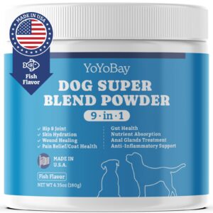 supplements for dogs, dog supplements super blend powder 9 in 1, vitamins for dog, with iceland fish powder, support gut health, hip and joint, multivitamin support, 6.35oz, fish flavor