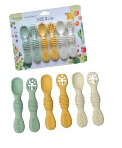 omobaby 6 pack baby led weaning silicone spoons (yellow)