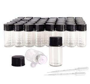 ageniz 50pcs 3ml clear glass vials,small liquid sample bottle with screw caps and plastic stoppers,for travel mini essential oil bottle, sample perfume bottles (3ml)