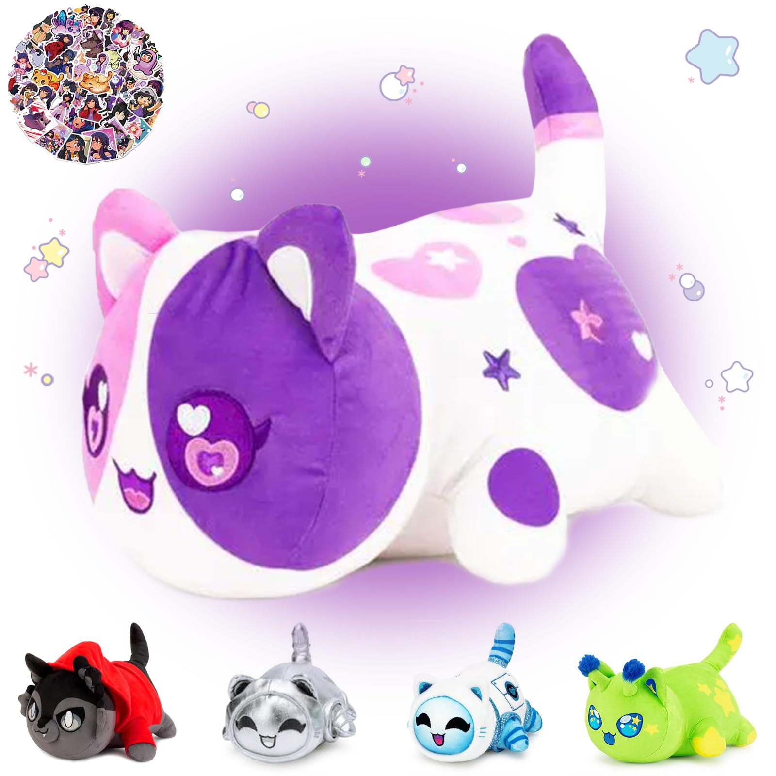 61-PCS 丨 11-inches Aplushuman Cat Plush + 60-Sticker - Alien Invasion Cat Collection - 100% Embroidered Plushie - Cat Stuffed Animal Collectible (Aplushuman Cat)