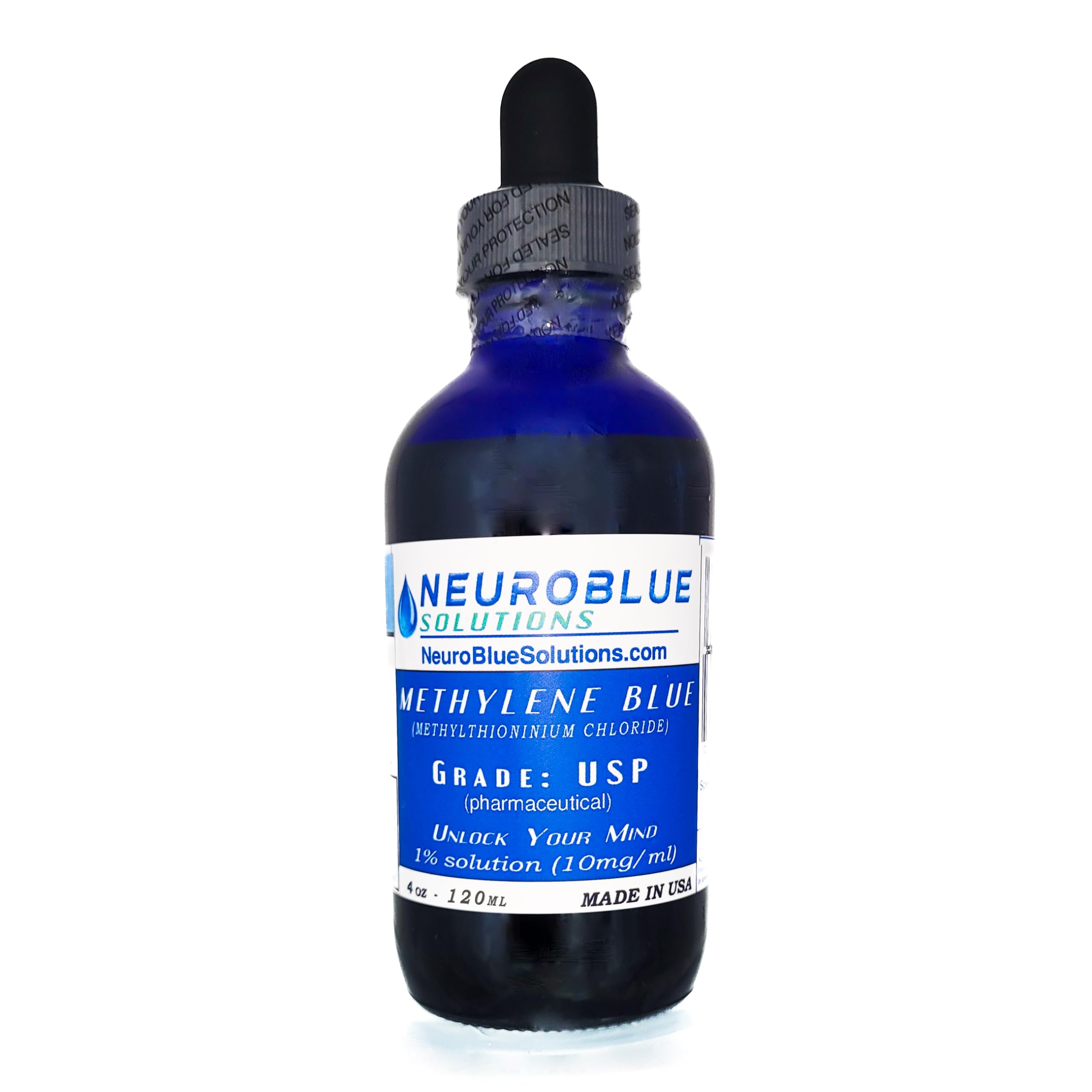 (4 Oz) 120ml Methylene Blue Pharmaceutical Grade 99.99% with Dropper, Methylene Blue USP Grade, No Formaldehyde, Heavy Metal Free, NeuroBlue Solutions