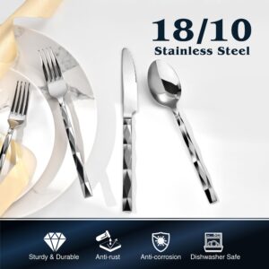 KINGSTONE Silverware Set, Luxury 20 Piece Flatware Set for 4, 18/10 Stainless Steel Cutlery Set with Diamond Cut Pattern for Kitchen, Home, Wedding, Party, Mirror Polished and Dishwasher Safe