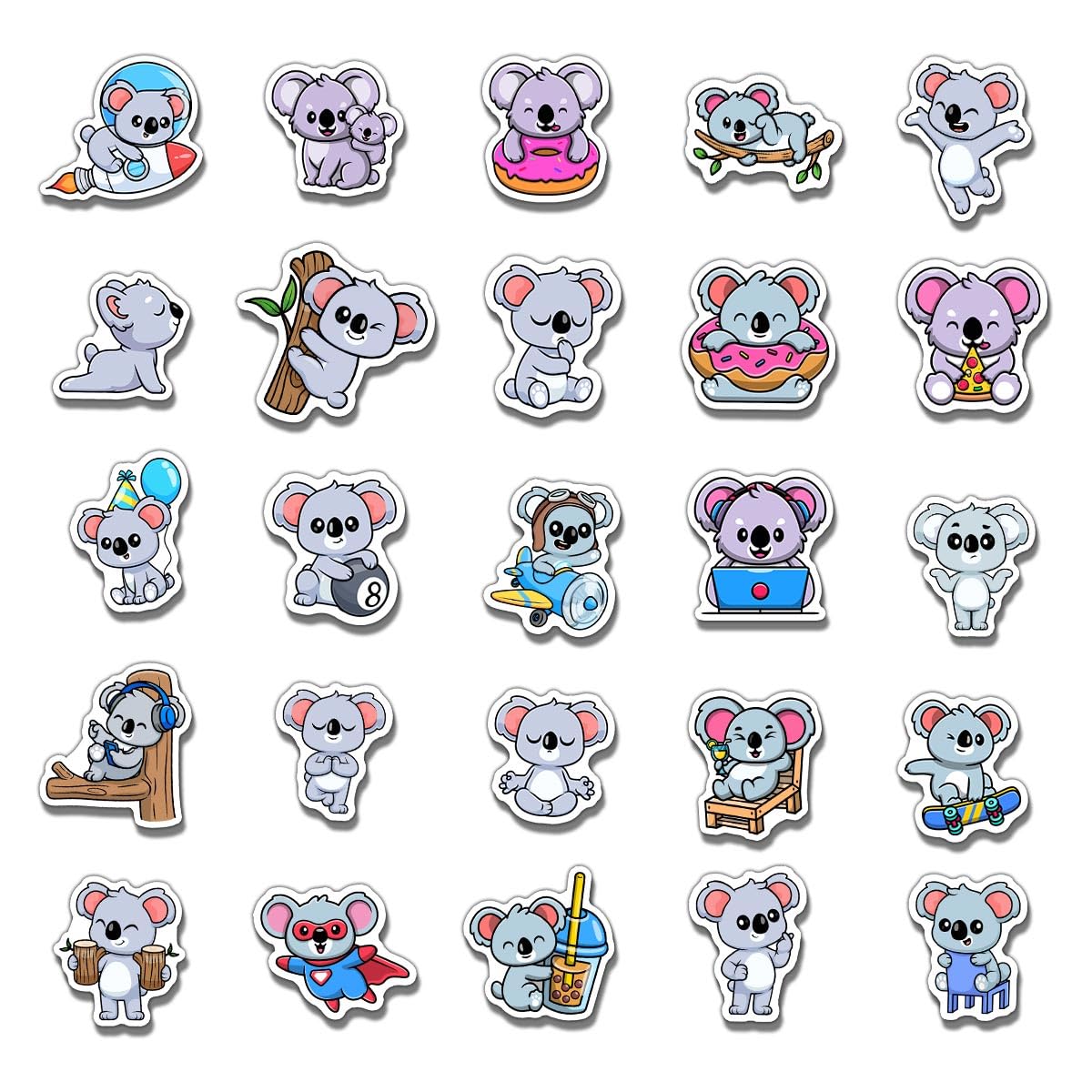 Pack 50 Pcs Cute Animal Koala Stickers for Water Bottles Waterproof Laptop Luggage Cups Computer Scrapbooking Teens Adults Girls Boys Aesthetic Sticker Packs Small Vinyl Decals