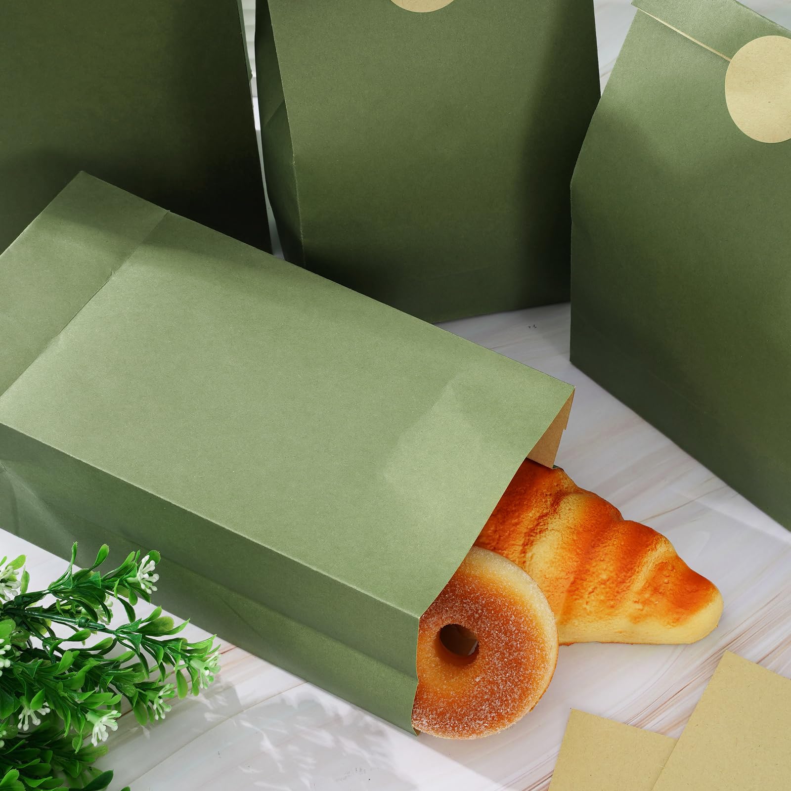 Whaline 24Pcs Sage Green Party Favor Bags Kraft Paper Gift Bags with Stickers Goodie Candy Treat Bags for Wedding Baby Shower Birthday Party Gift Wrap Supplies