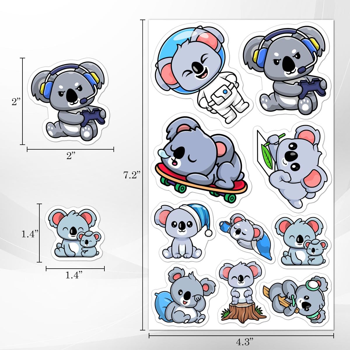 Pack 50 Pcs Cute Animal Koala Stickers for Water Bottles Waterproof Laptop Luggage Cups Computer Scrapbooking Teens Adults Girls Boys Aesthetic Sticker Packs Small Vinyl Decals