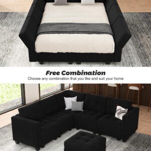 Belffin Modular Sectional U-Shaped Sofa Couch, Oversized Sectional Sleeper Sofa with Chaise and Ottoman, Modular Sofa Set with Stoarge Seat, Black