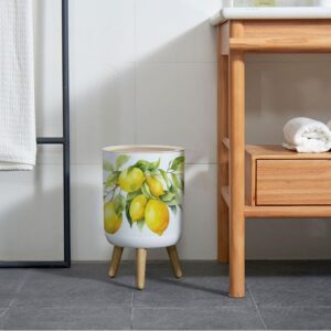 Small Trash Can with Lid for Bathroom Kitchen Office Diaper Green branch lemon leaves nature botanical decorative collection Bedroom Garbage Trash Bin Dog Proof Waste Basket Cute Decorative