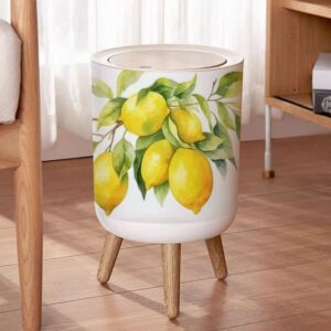 Small Trash Can with Lid for Bathroom Kitchen Office Diaper Green branch lemon leaves nature botanical decorative collection Bedroom Garbage Trash Bin Dog Proof Waste Basket Cute Decorative