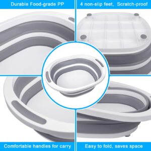 Collapsible Wash Basin, 7.5L Dish Tub Sink Basin Folding Dish Pans for Kitchen Sink, 2-in-1 Dishpan + Cutting Board, Portable Sink Dish Basin for Camping BBQ Prep Tub Washing Bin Bucket for Cleaning