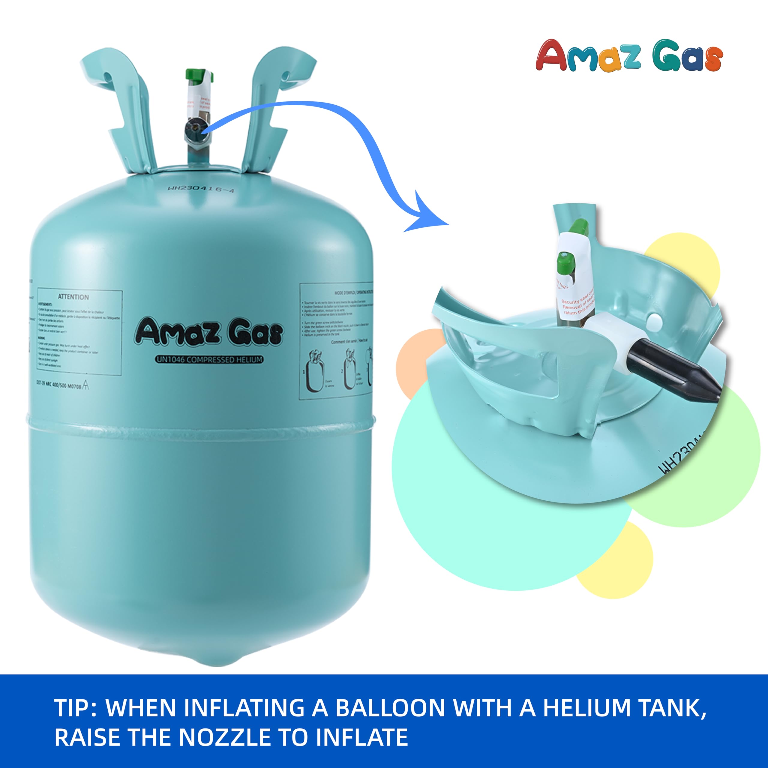 AmazGas 13.4L Helium Tank With 14.9 cu.ft 99.99% Pure Helium Gas Blend Kit, Helium Tank For Balloons At Home, 50 Latex Balloons And Ribbons And Balloon Sealant Included (13.4L, 1 Box)