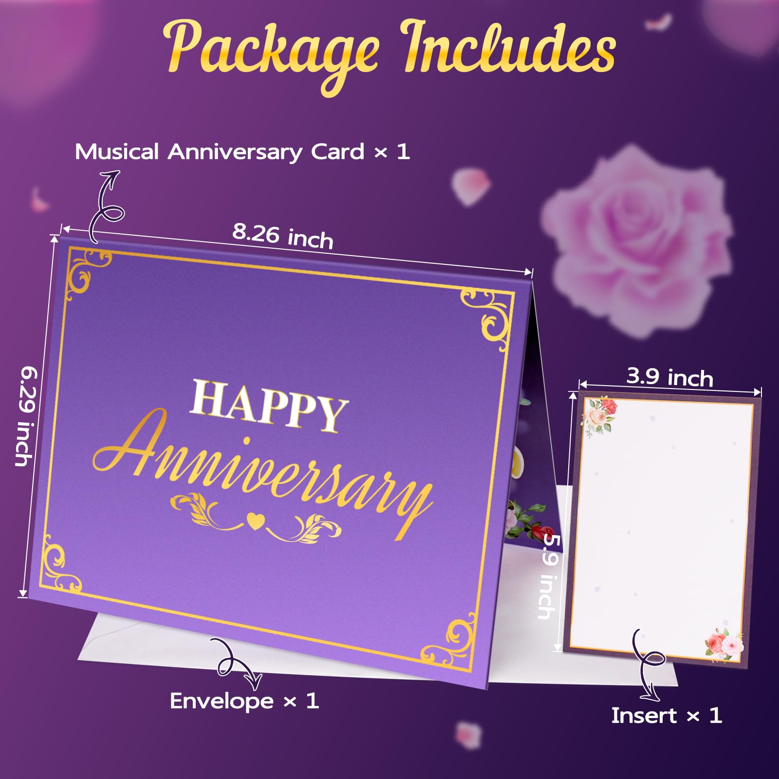 FITMITE Anniversary Card, Music & Light Pop up Valentine's Card with Fireworks Flowers Gifts for Him Her Husband Wife Couple-Purple