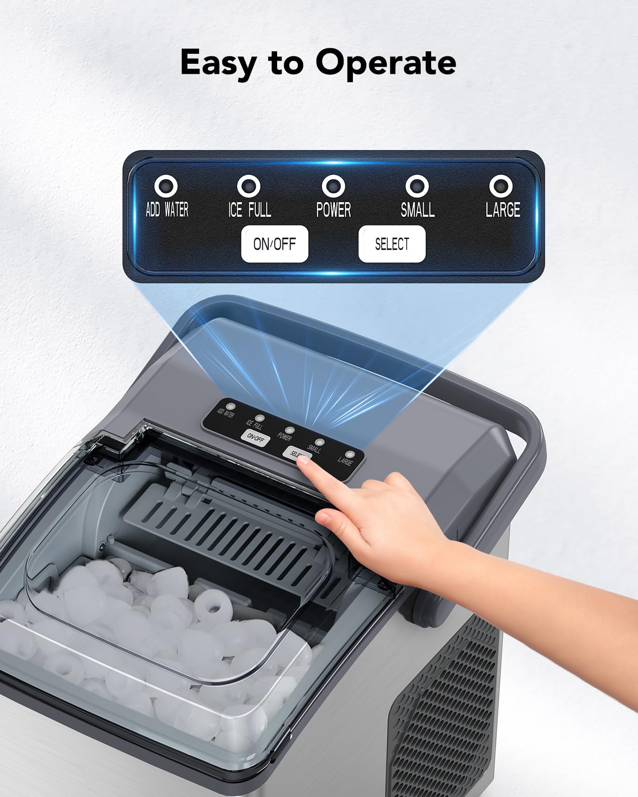 BEBISUNY Ice Makers Countertop - Ice Maker Machine 6 Mins 9 Bullet Ice, 26 Lbs/24 Hrs, Portable Countertop Ice Maker with Self Cleaning Function, Ice Maker for Home/Kitchen/Party, Stainless Steel