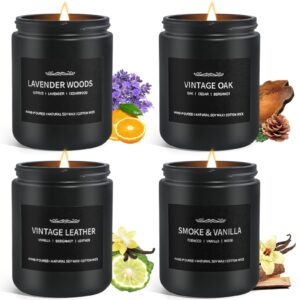 scented candles for men, scented candles set soy candles for home him,4 pack mens candles gifts for men scents of leather/oak/lavender wood/smoke vanilla