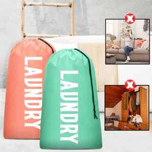 2 Pack XL Travel Laundry Bag, Machine Washable Dirty Clothes Organizer, Large Enough to Hold 4 Loads of Laundry, Easy Fit a Laundry Hamper or Basket (Light Pink + Light Blue)