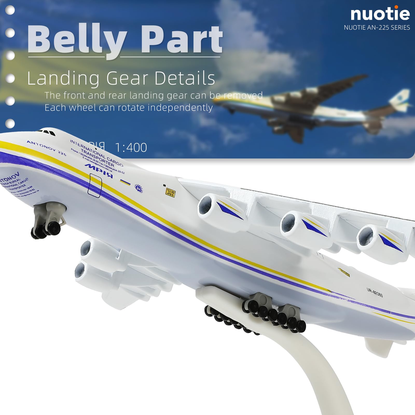 NUOTIE Antonov AN-225 Mriya 1/400 Diecast Aircraft Model Kit Military Transport Airplane Model with Stand for Collections or Gift (Ukrainian Painting)