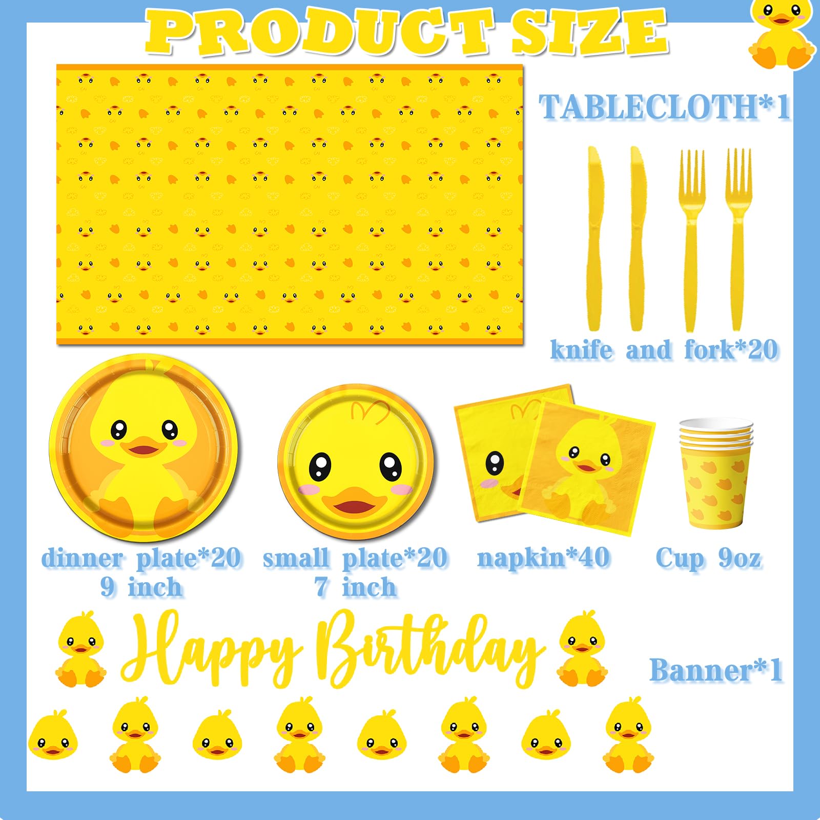 Rubber Duck Party Supplies,Happy Birthday Duckie Tableware Set Duck Plates Yellow Baby Shower Napkins Cups for Waddle It Be Gender Reveal Party,One Lucky Duck Birthday Decorations