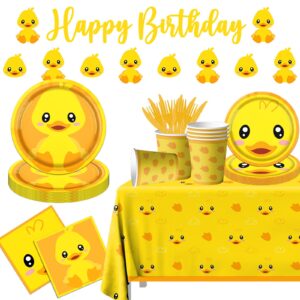 rubber duck party supplies,happy birthday duckie tableware set duck plates yellow baby shower napkins cups for waddle it be gender reveal party,one lucky duck birthday decorations