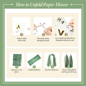 Sage Green Birthday Party Decorations with Birthday Banner,Tissue Tassels Paper Pompoms Balloons Star Garland Cake Topper Birthday Decorations for Women Adults