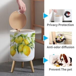 Small Trash Can with Lid for Bathroom Kitchen Office Diaper Green branch lemon leaves nature botanical decorative collection Bedroom Garbage Trash Bin Dog Proof Waste Basket Cute Decorative