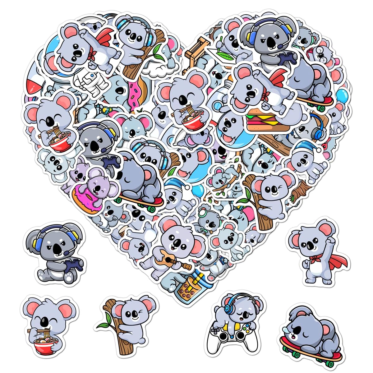 Pack 50 Pcs Cute Animal Koala Stickers for Water Bottles Waterproof Laptop Luggage Cups Computer Scrapbooking Teens Adults Girls Boys Aesthetic Sticker Packs Small Vinyl Decals