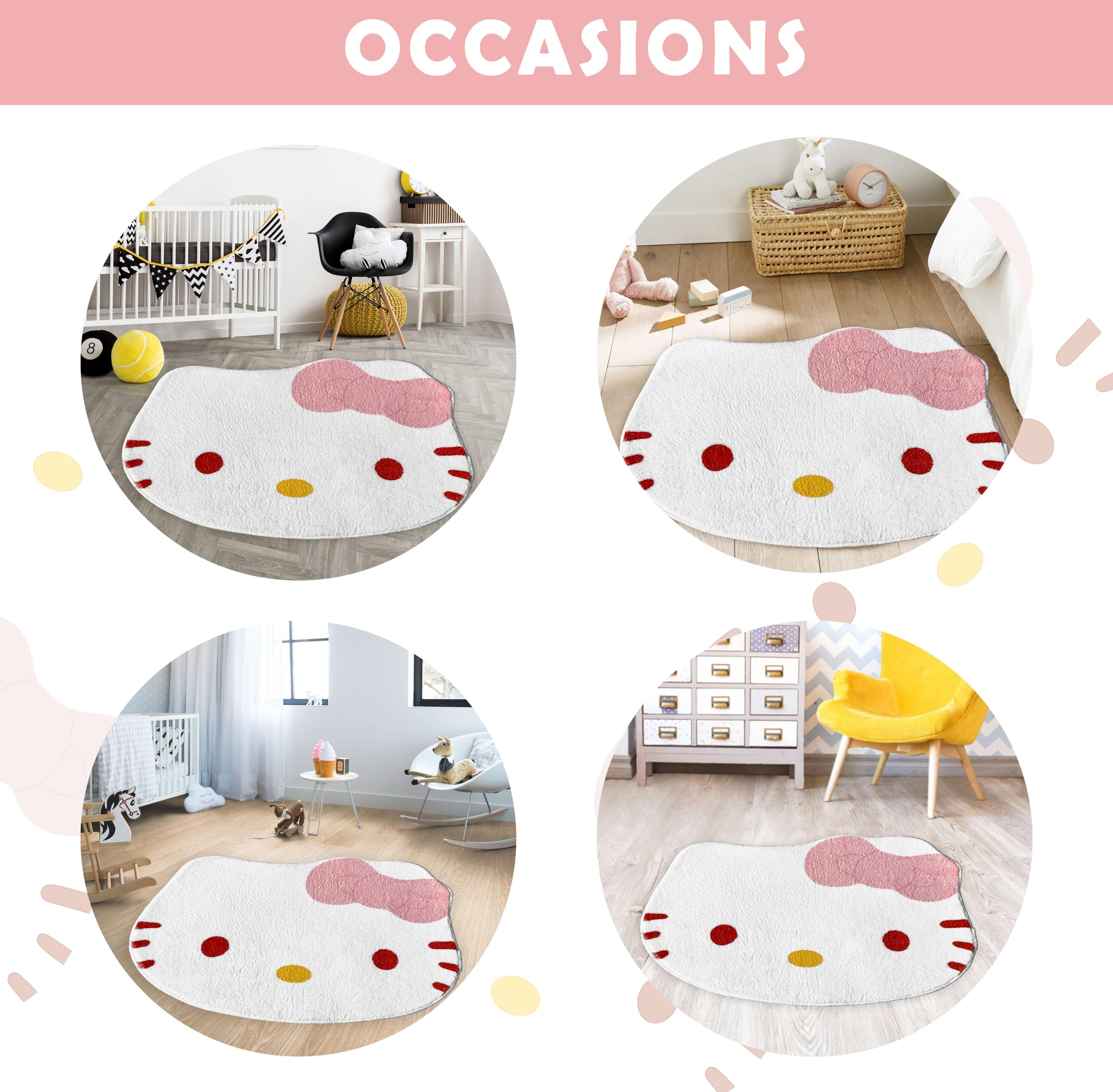 Kawaii Cat Rug Cartoon Anime Area Rug Cute White Cat Face Carpet Modern Aesthetic Soft Carpet for Living Room Bedroom Entryway Home Decor Mat 20 x 24 inch