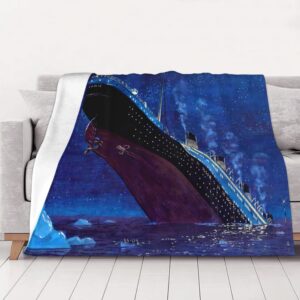 Ship Sinking Movie Fleece Blanket, Vintage Ocean Voyage Cruise Ship Print Lightweight Throw Blanket Soft Cozy Bedroom Couch Sofa Blanket Kids Adult Movie Fans Gift Plush Warm Blanket 50x40 inch