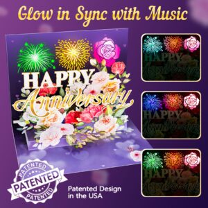 FITMITE Anniversary Card, Music & Light Pop up Valentine's Card with Fireworks Flowers Gifts for Him Her Husband Wife Couple-Purple