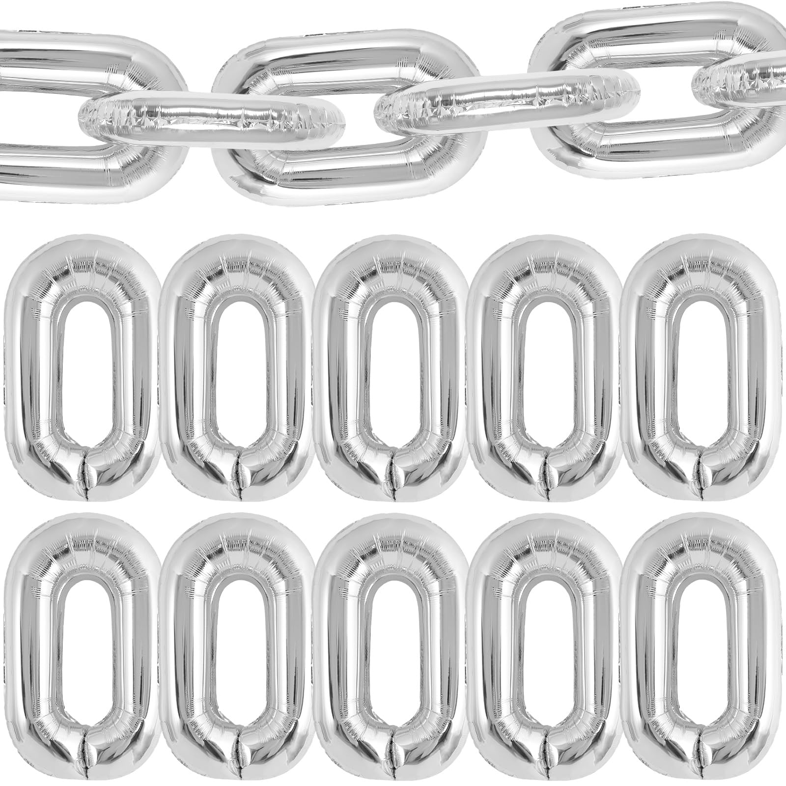 24 Pcs Chain Balloons,Giant Silver Chain Balloons Garland,16 inch Foil Chain Balloons for 80s 90s Party Decorations Birthdays Weddings Graduations Hip Hop Retro Theme Party Supplies (Silver)