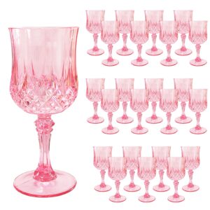 veiuwa 24 pcs plastic pink wine glasses，plastic cordial glasses，plastic goblets，pink plastic goblets，plastic wine glasses，can be used for weddings, everyday fun parties and more!