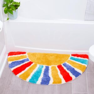 bathalia colorful retro rainbow bath mat, soft and fluffy water absorbent, large half-circle 20x37 boho sun rug with non-slip backing for bathroom and shower room