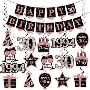 korhonen 30th birthday decorations for women, pink black 30th birthday party decorations for her include happy 30th birthday banner and hanging swirls, happy 30th birthday party decor for women