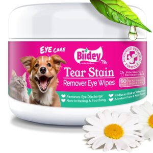 biidey dog eye wipes, tear stain remover for dogs and cats, gentle cleansing for puppy eyes, removing discharge pet face and ears, essential grooming supplies, paw cleaner wipes (60 pcs)