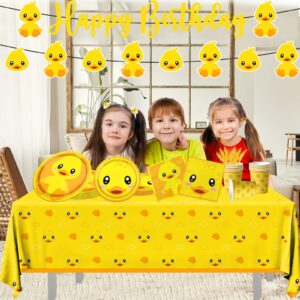 Rubber Duck Party Supplies,Happy Birthday Duckie Tableware Set Duck Plates Yellow Baby Shower Napkins Cups for Waddle It Be Gender Reveal Party,One Lucky Duck Birthday Decorations