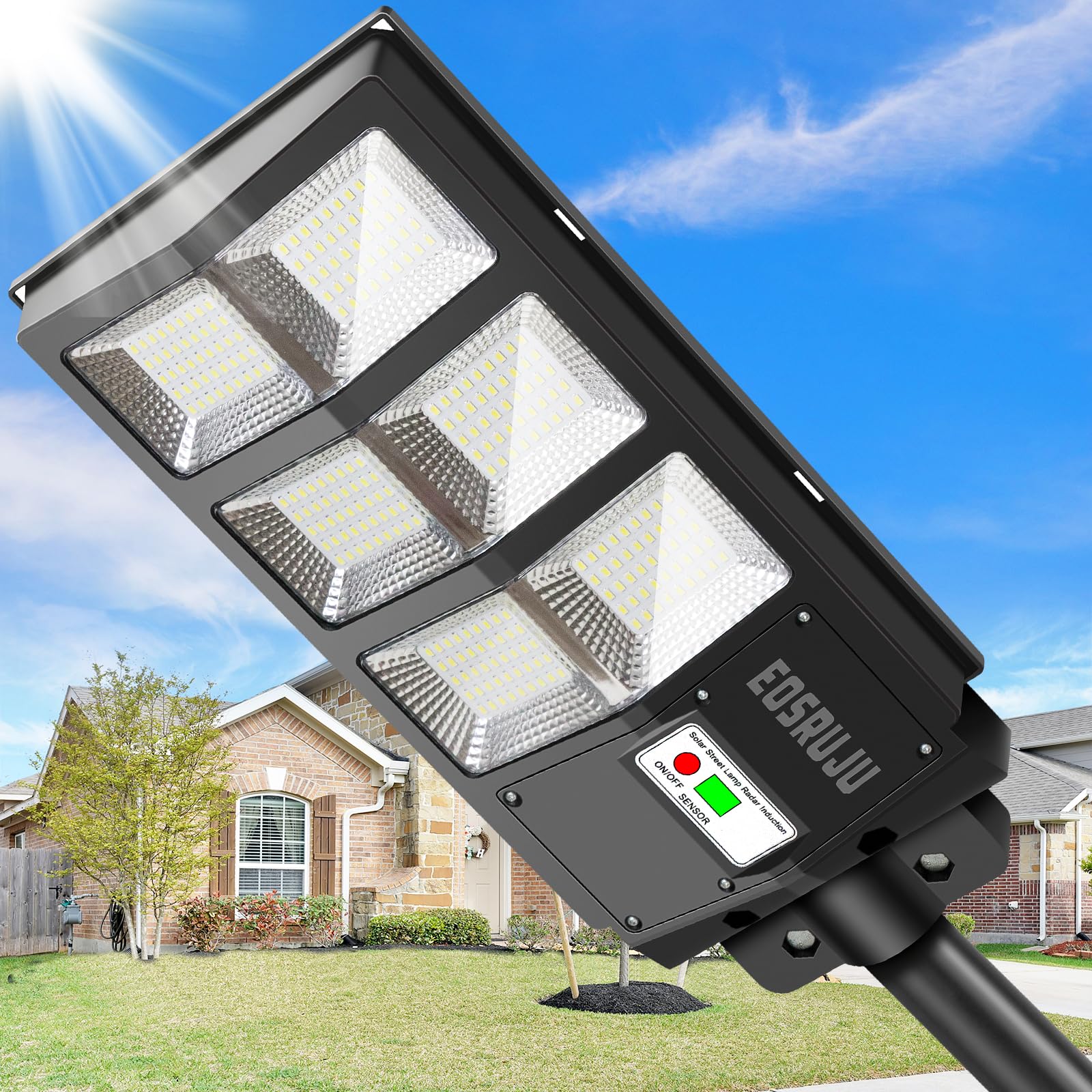 EOSRUJU Solar Street Lights Outdoor Waterproof, 30000LM 6500K Solar Parking Lot Lights, Dusk to Dawn Solar Lights with Motion Sensor & Remote, Wide Angle Solar Lights for Parking Lot, Yard, Patio