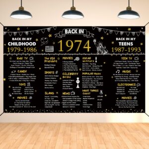 darunaxy 50th birthday black gold party decoration, back in 1974 banner cheers to 50 years old birthday party poster supplies, 6 * 3.6ft vintage 1974 backdrop photography background for men and women