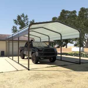 veikou 12' x 20' carport, upgraded steel carport garage, outdoor car port car shelter carport canopy for suv, truck, boat, grey