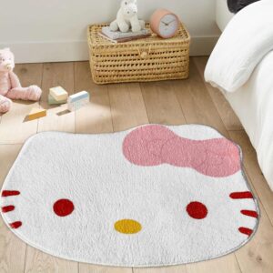 Kawaii Cat Rug Cartoon Anime Area Rug Cute White Cat Face Carpet Modern Aesthetic Soft Carpet for Living Room Bedroom Entryway Home Decor Mat 20 x 24 inch