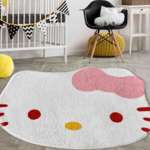 Kawaii Cat Rug Cartoon Anime Area Rug Cute White Cat Face Carpet Modern Aesthetic Soft Carpet for Living Room Bedroom Entryway Home Decor Mat 20 x 24 inch