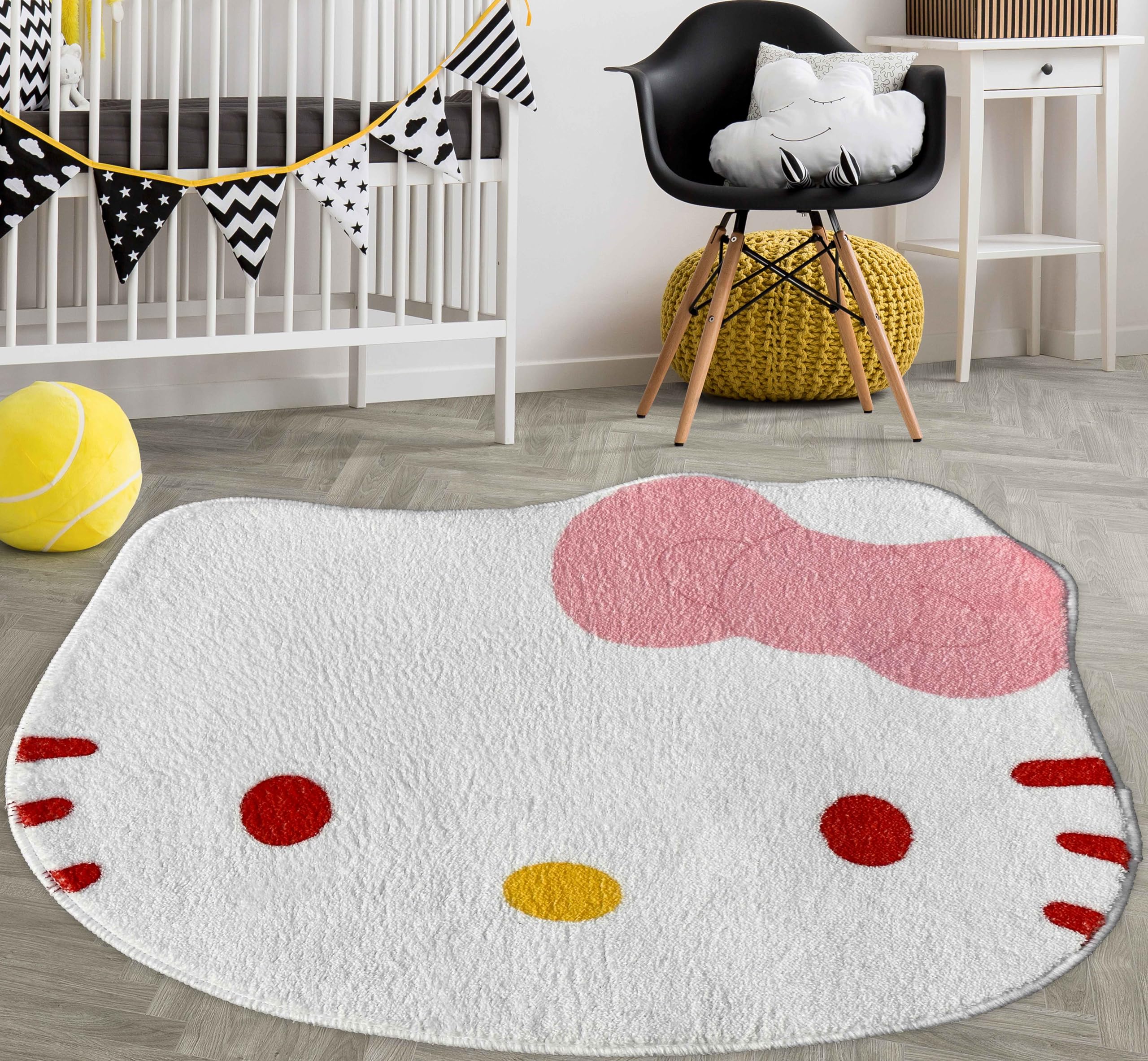 Kawaii Cat Rug Cartoon Anime Area Rug Cute White Cat Face Carpet Modern Aesthetic Soft Carpet for Living Room Bedroom Entryway Home Decor Mat 20 x 24 inch