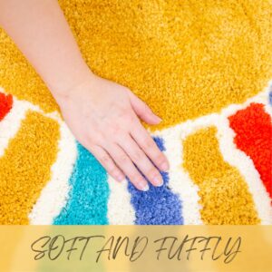 Bathalia Colorful Retro Rainbow Bath Mat, Soft and Fluffy Water Absorbent, Large Half-Circle 20x37 Boho Sun Rug with Non-Slip Backing for Bathroom and Shower Room