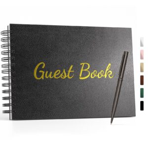 wemate guest book, leather memorial guestbook,suitable for funeral,graduation and special events,polaroid guest book with a pen,136 blank&lined pages for sign in and photos 7"x10″ (black)