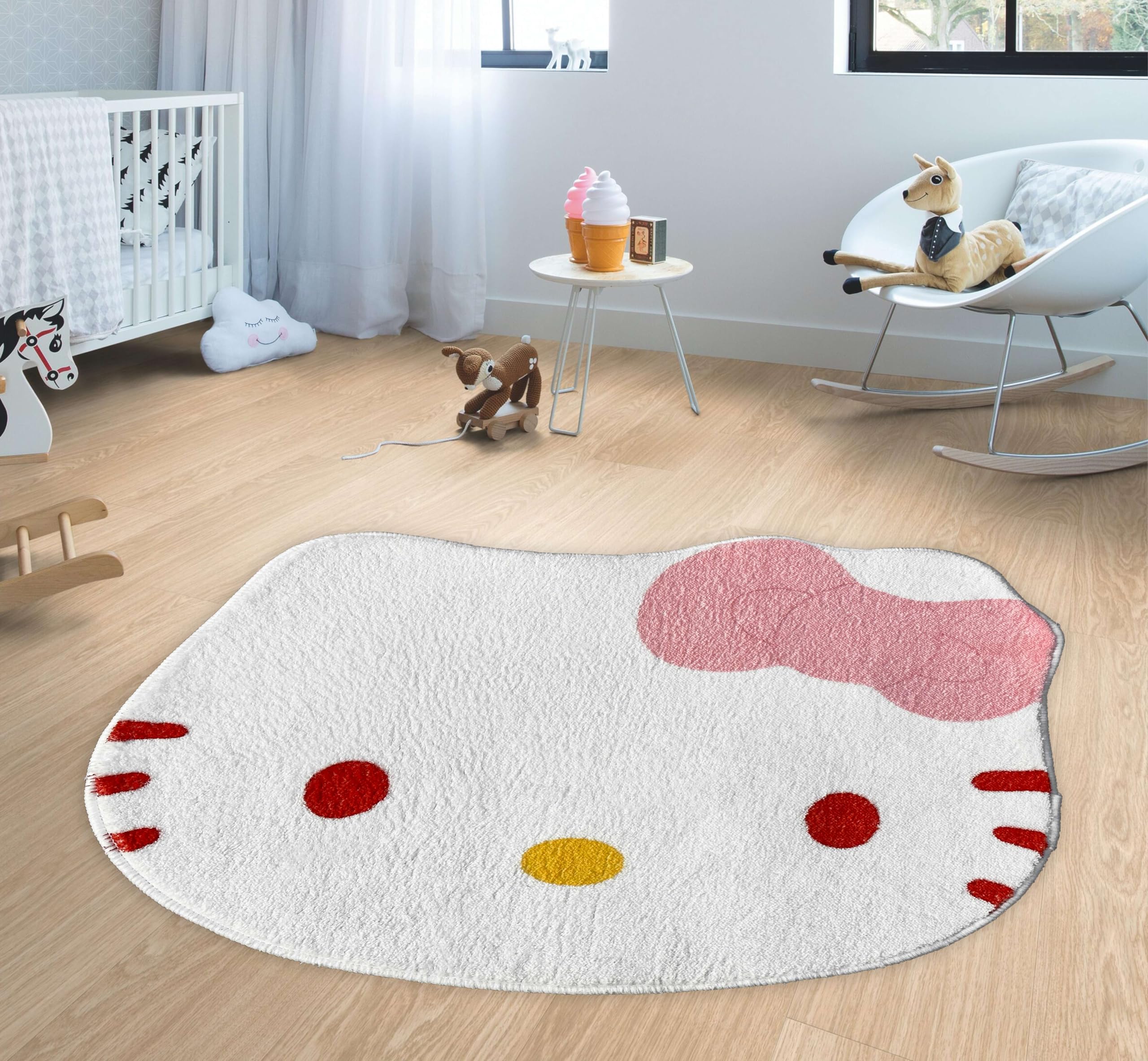 Kawaii Cat Rug Cartoon Anime Area Rug Cute White Cat Face Carpet Modern Aesthetic Soft Carpet for Living Room Bedroom Entryway Home Decor Mat 20 x 24 inch