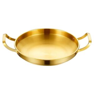 clwxhs gold flat bottom paella pan stainless steel snack pot，pans for cooking，nonstick flying pans for camping gathering oven and induction safe