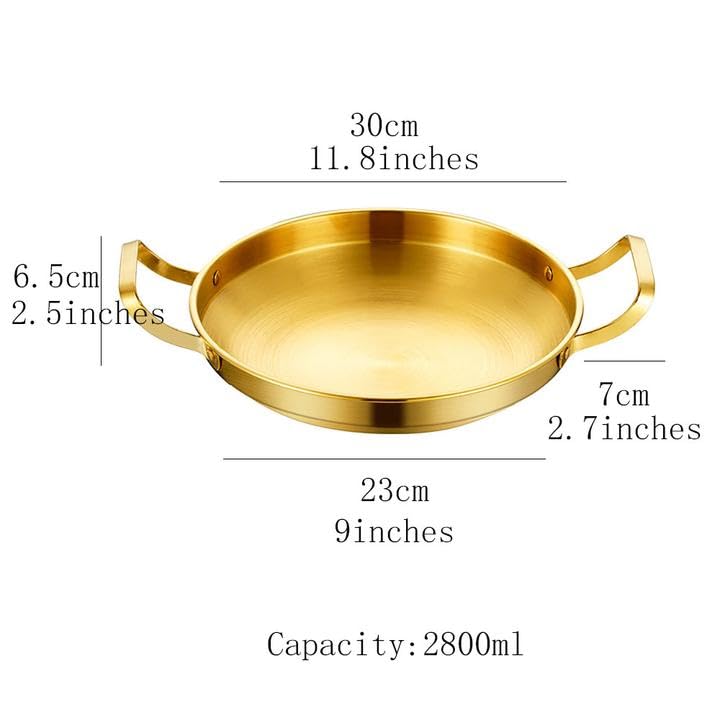 CLWXHS Gold Flat Bottom Paella Pan Stainless Steel Snack Pot，Pans for Cooking，Nonstick Flying Pans for Camping Gathering Oven and Induction Safe